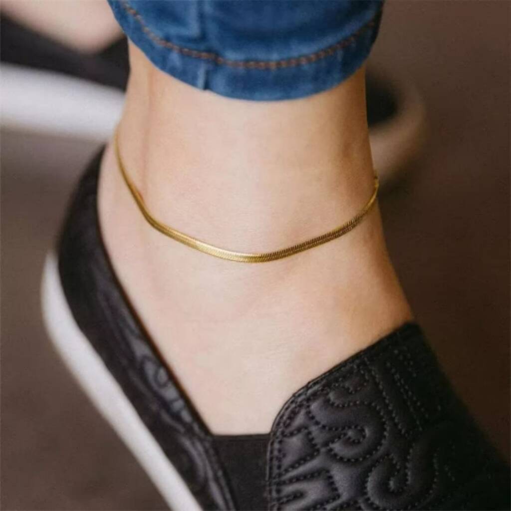 Stainless Steel Gold Plated Flat Snake Anklet By The Colourful Aura ...