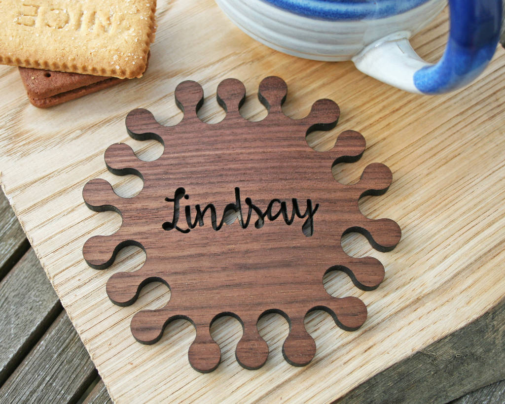 hexagon interlocking personalised walnut coasters by wood paper ...