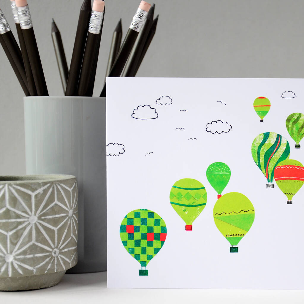 Green Balloons Greetings Card By Fiona Clabon Illustration ...