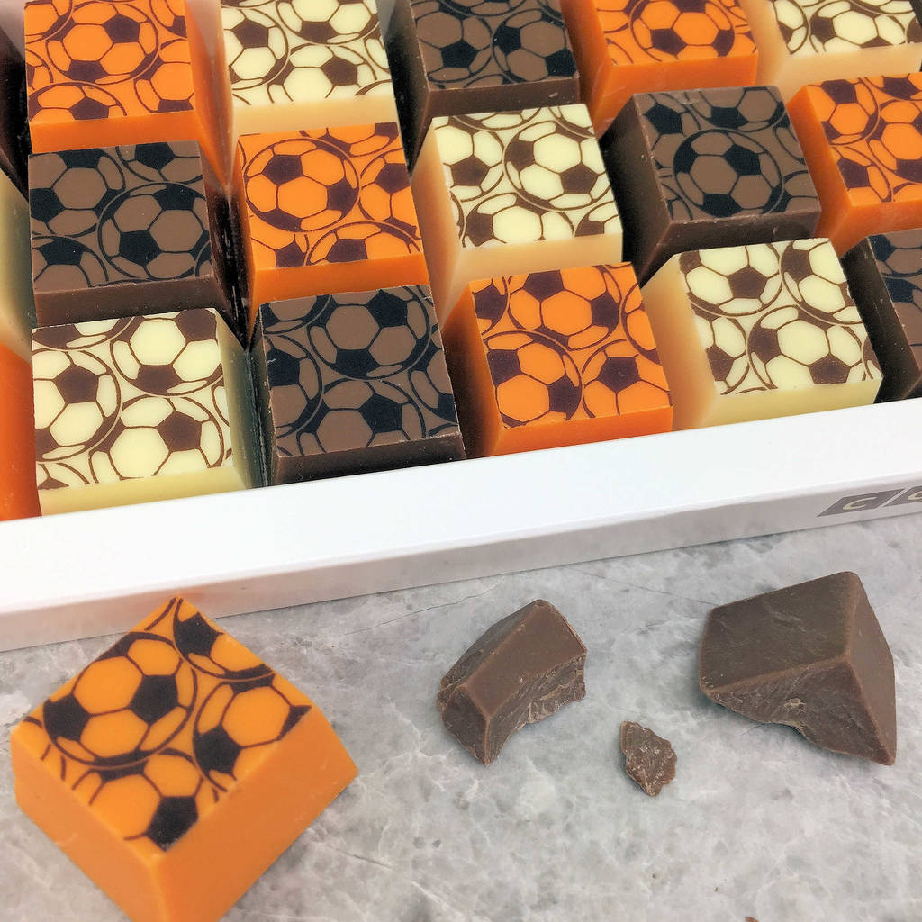 Orange, Milk And White Football Chocolate Gift Box By Cocoapod ...