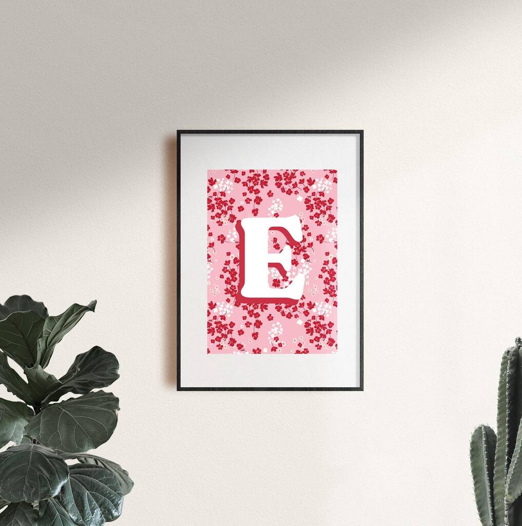Personalised 'Pink Floral' Inital Print By Elizabeth Rachael