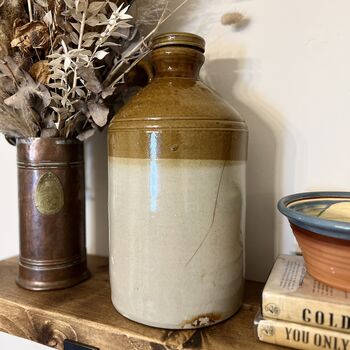 Large Antique Stoneware Flagon With Screw Top Lid By Ev Home