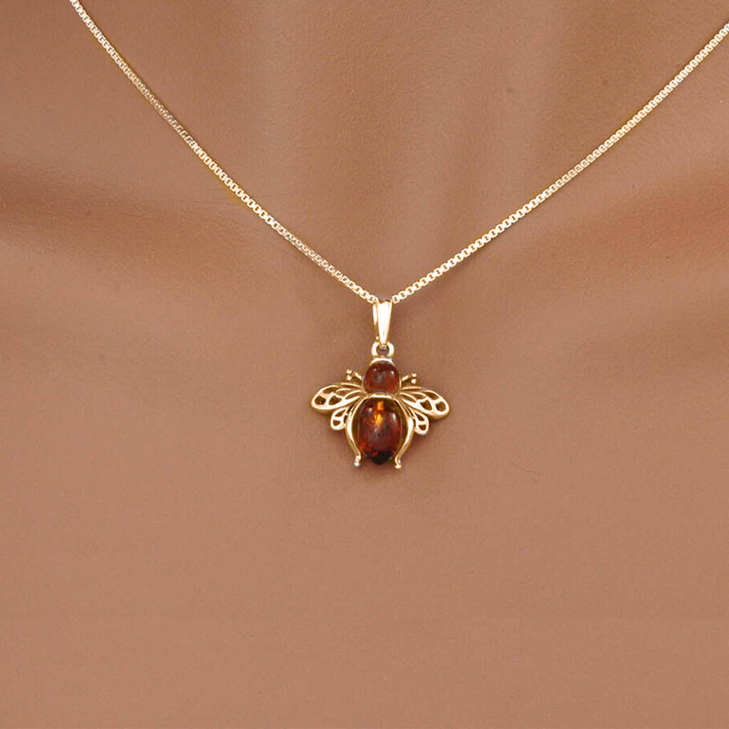 Baltic Amber Bee Necklace In 18ct Gold Plated Silver By Songs of Ink ...