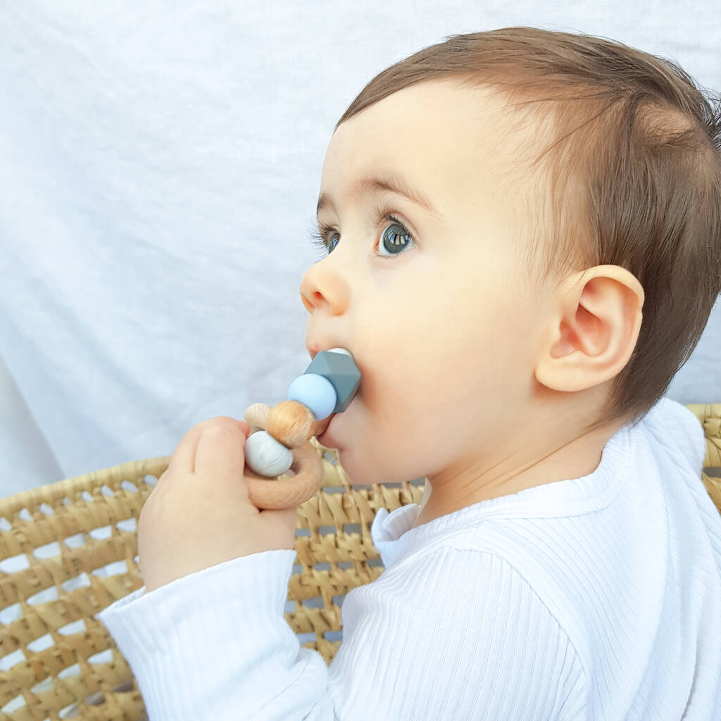 Personalised Silicone And Wood Teething Rattle By Pops and Dudes ...