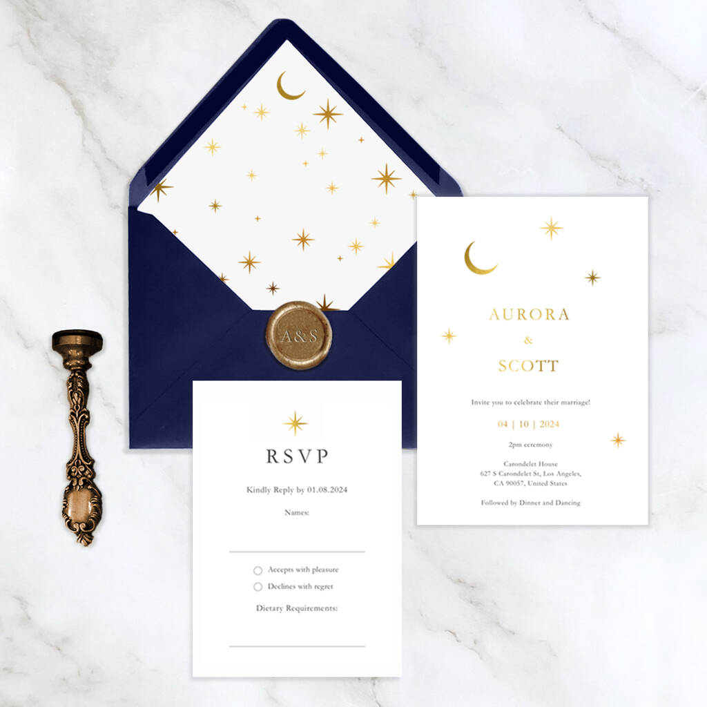 Aurora Moon And Stars Wedding Invitation By Feel Good Wedding ...