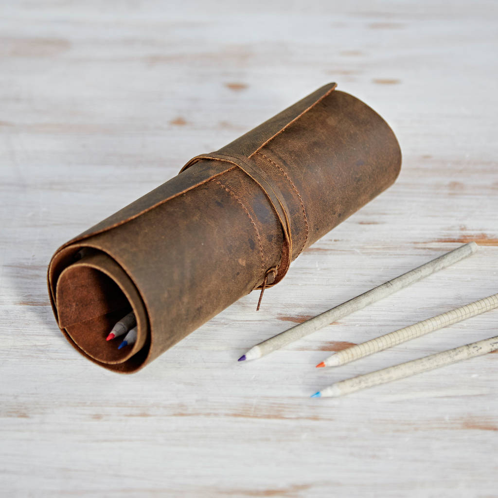 Personalised Buffalo Leather Roll Up Pencil Case By Paper High ...