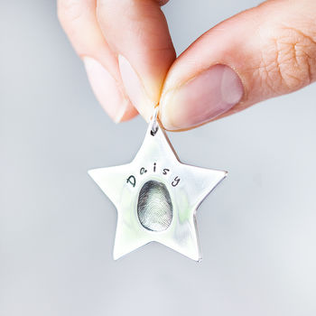 Personalised Fingerprint Silver Star Decoration By Button And Bean ...