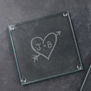 Personalised Pair Of Carved Heart Glass Coasters By Dust And Things ...