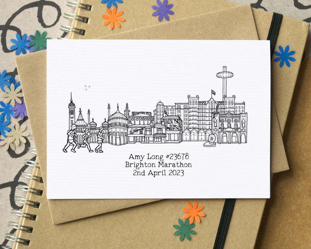 Personalised Marathon Skyline Greetings Card By Becka Griffin Illustration