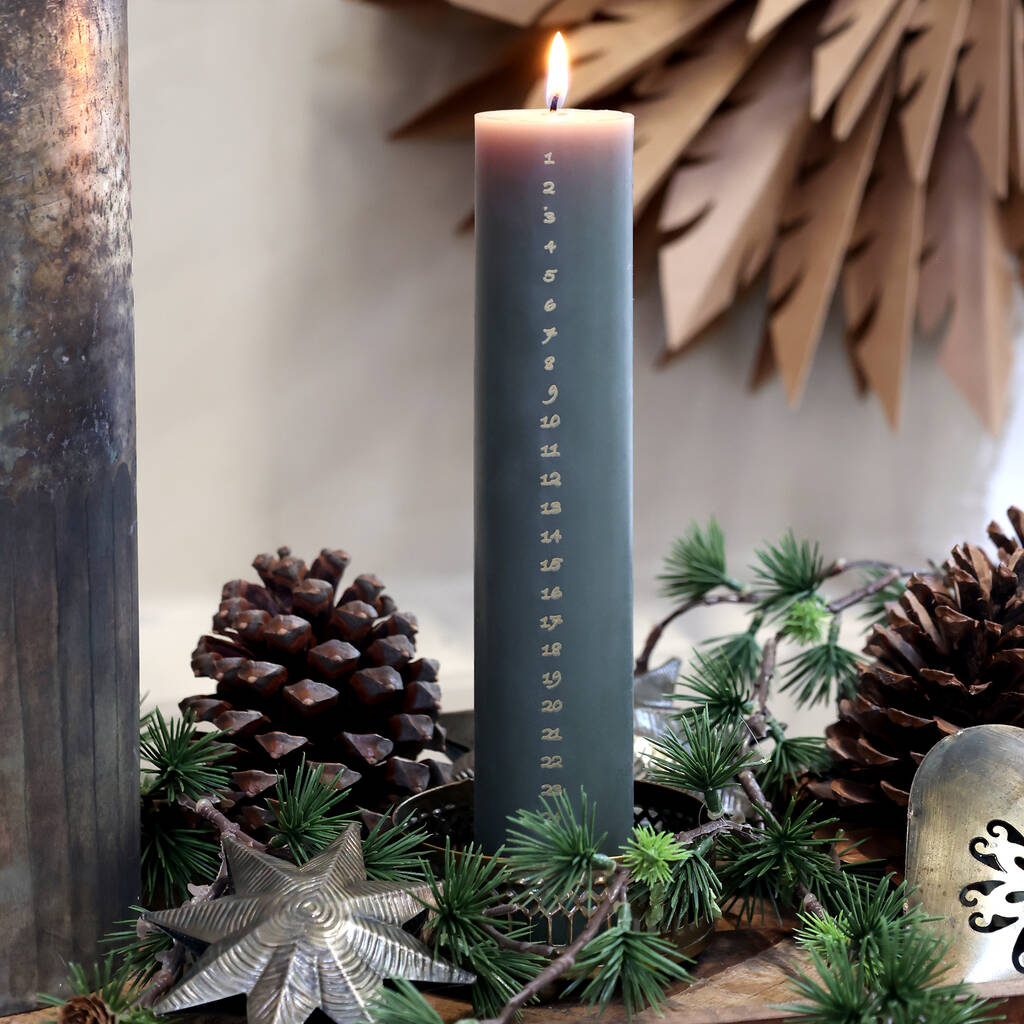 Olive Green Pillar Advent Candle By Attic Room