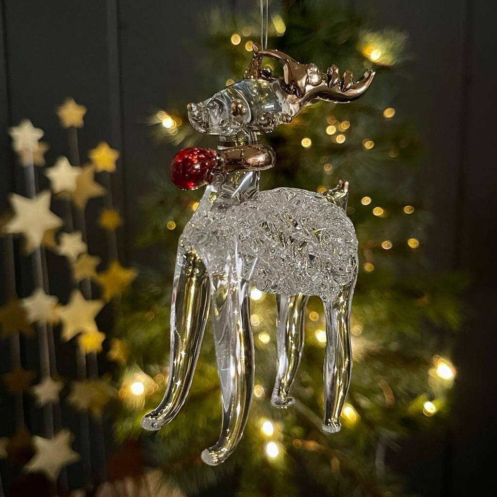 Glass Reindeer Hanging Christmas Decoration By Nest Gifts