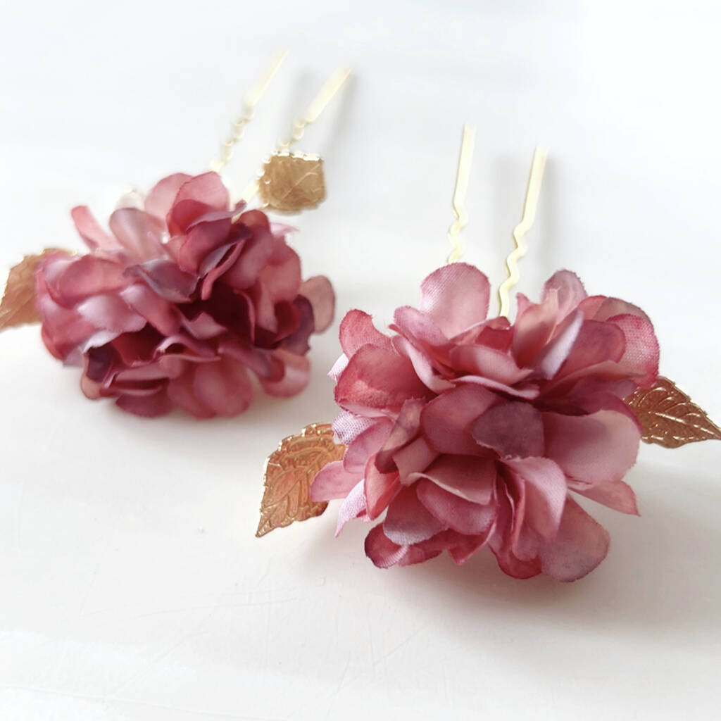 Dark Pink Floral Hair Pins By Petal & Pearl Accessories