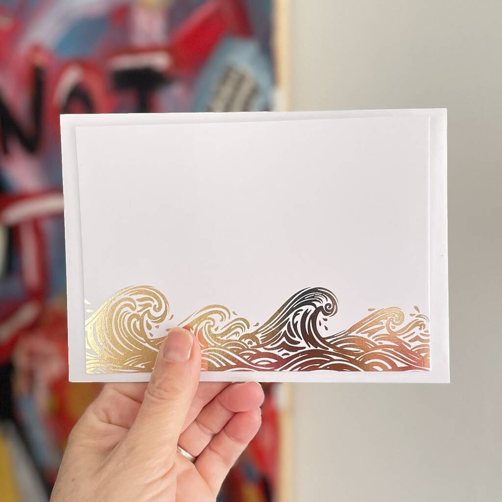 Gold Foil Ocean Waves Luxury Note Cards By Lunella