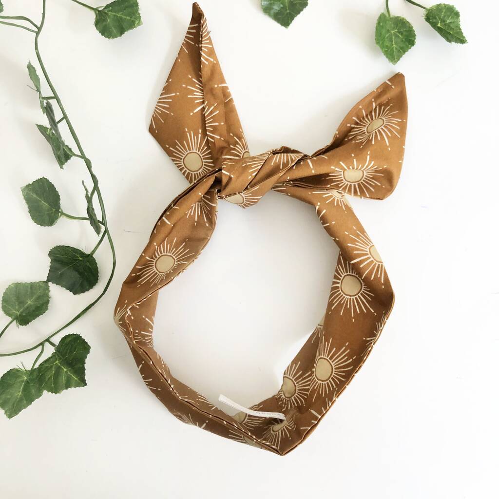 Gleaming Sun Print Headband Extra Wide Wire Headband By Mustard Monday