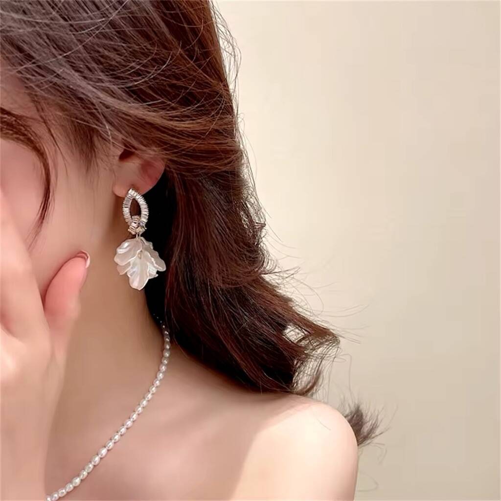 Monaco D’or Gold Crystal Flower Leaf Ivory Shell Gala Drop Earrings By ...