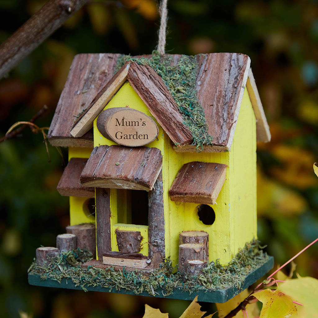 Mum's Personalised Yellow Lodge Wooden Bird House By Dibor ...