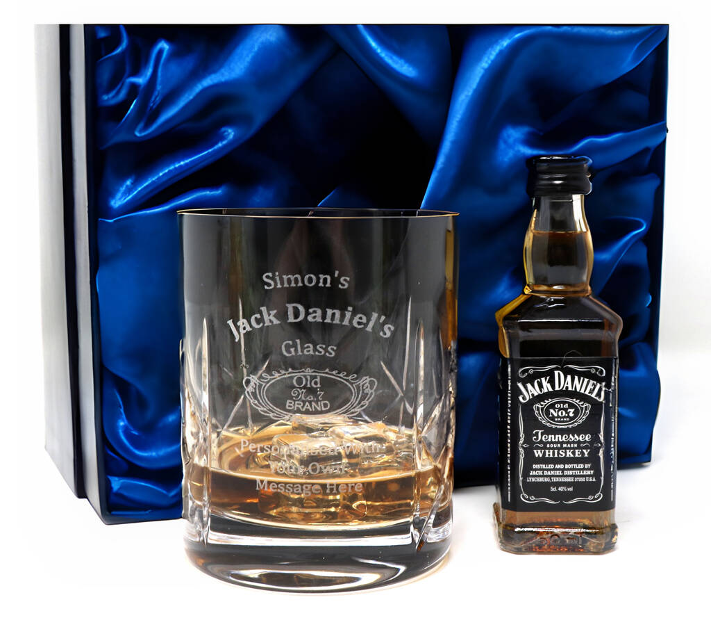 Personalised Jack Daniels Design Crystal Glass Tumbler And Miniature ...