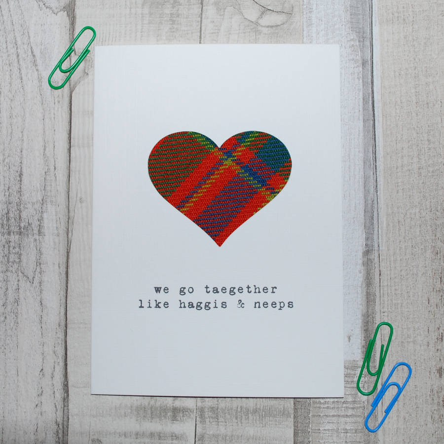 'we go taegether' scottish tartan valentine's card by hiya pal ...