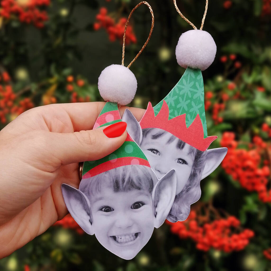 Set Of Two Personalised Christmas Elf Tree Decorations By Laura Jean ...
