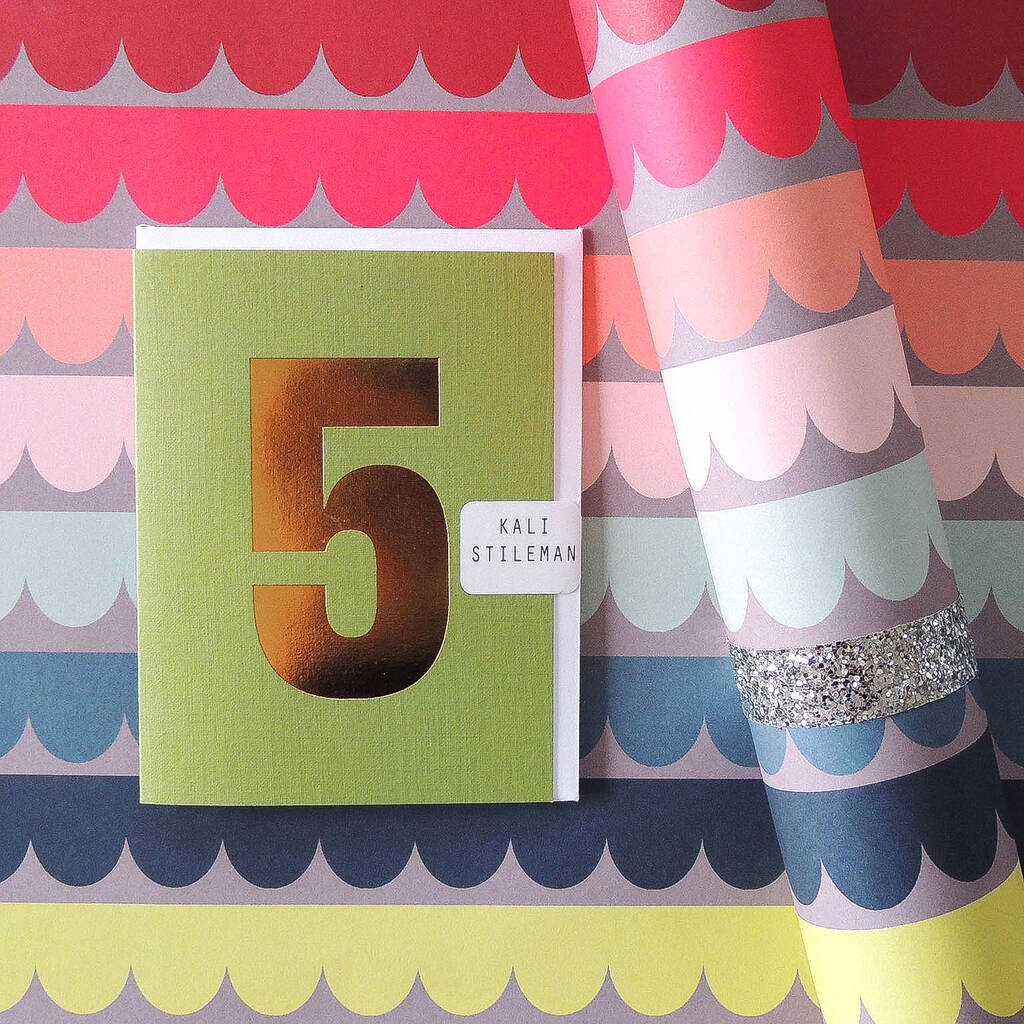 Gold Foiled Number Five Card By Kali Stileman Publishing