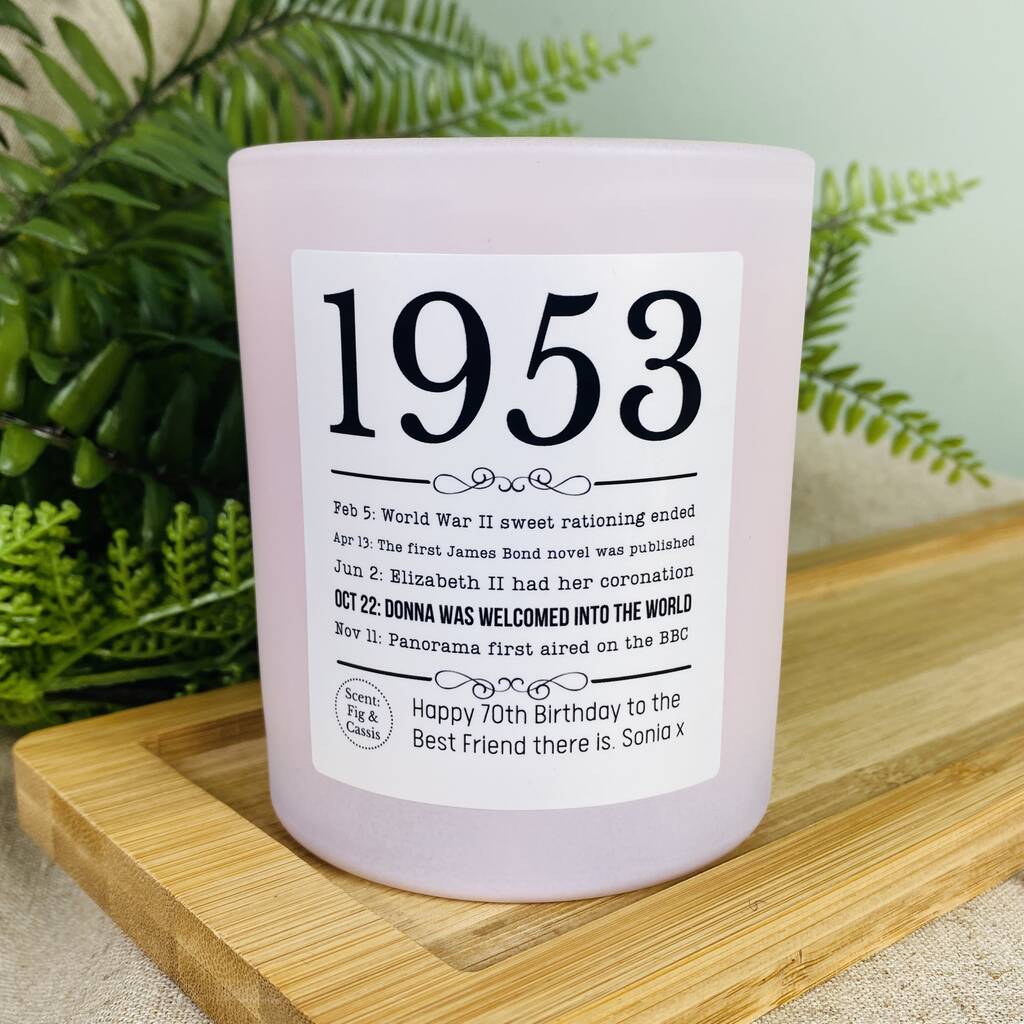 Personalised 70th 1953 Timeline Birthday Candle By The Fire Shack