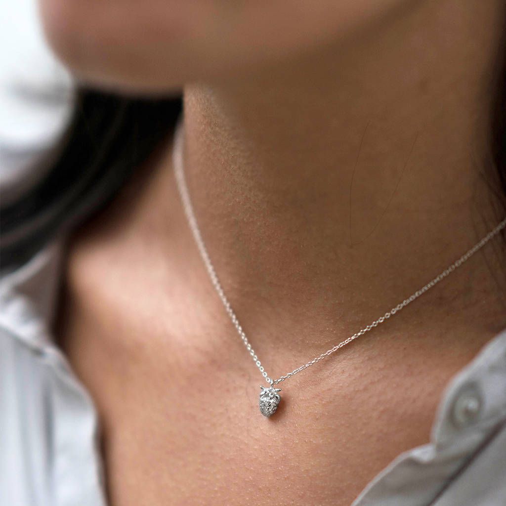 mini silver strawberry necklace by hersey silversmiths ...