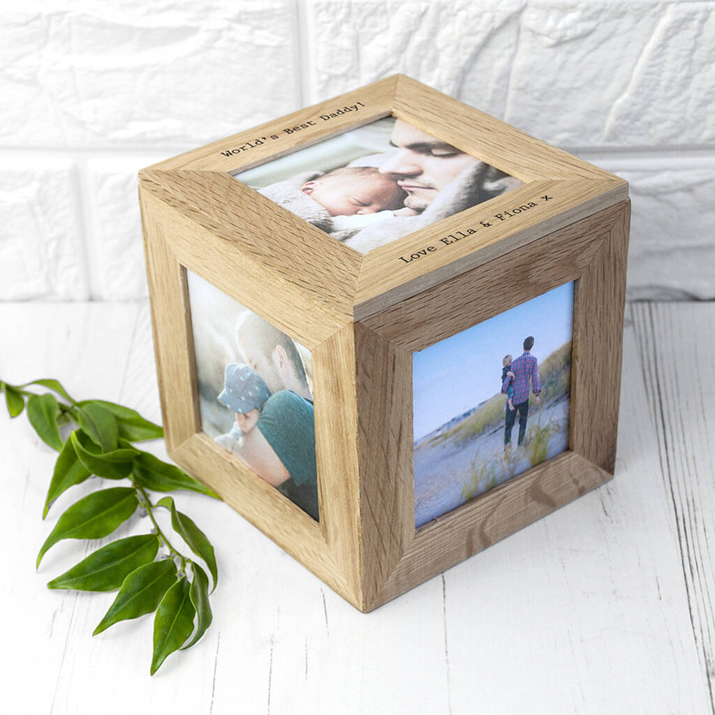 Dad's Personalised Oak Photo Cube Keepsake Box By JUNGLEY | notonthehighstreet.com