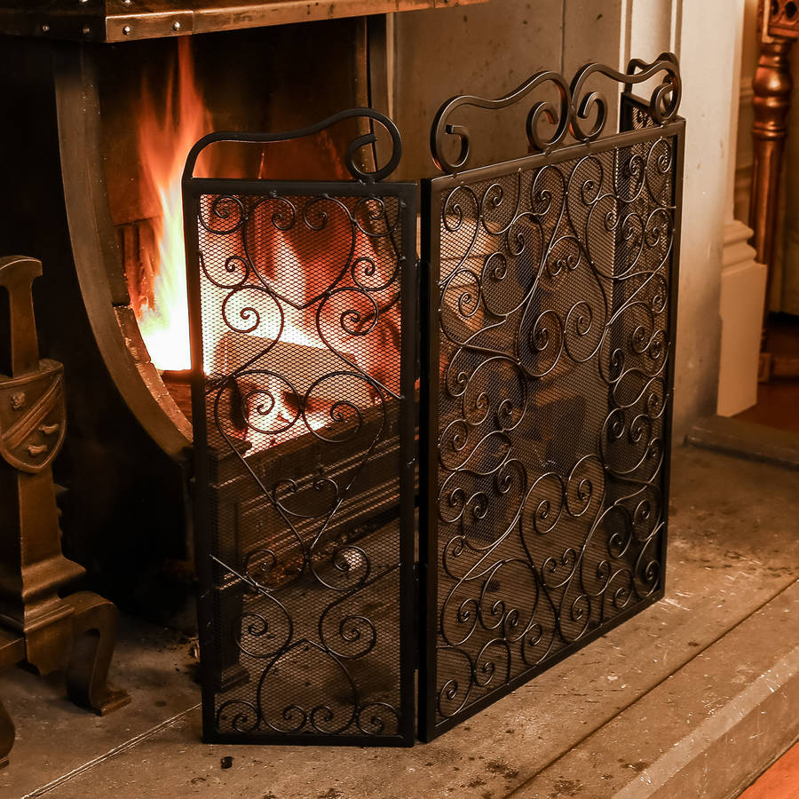ornate scrolled design fire screen and spark protector by dibor ...