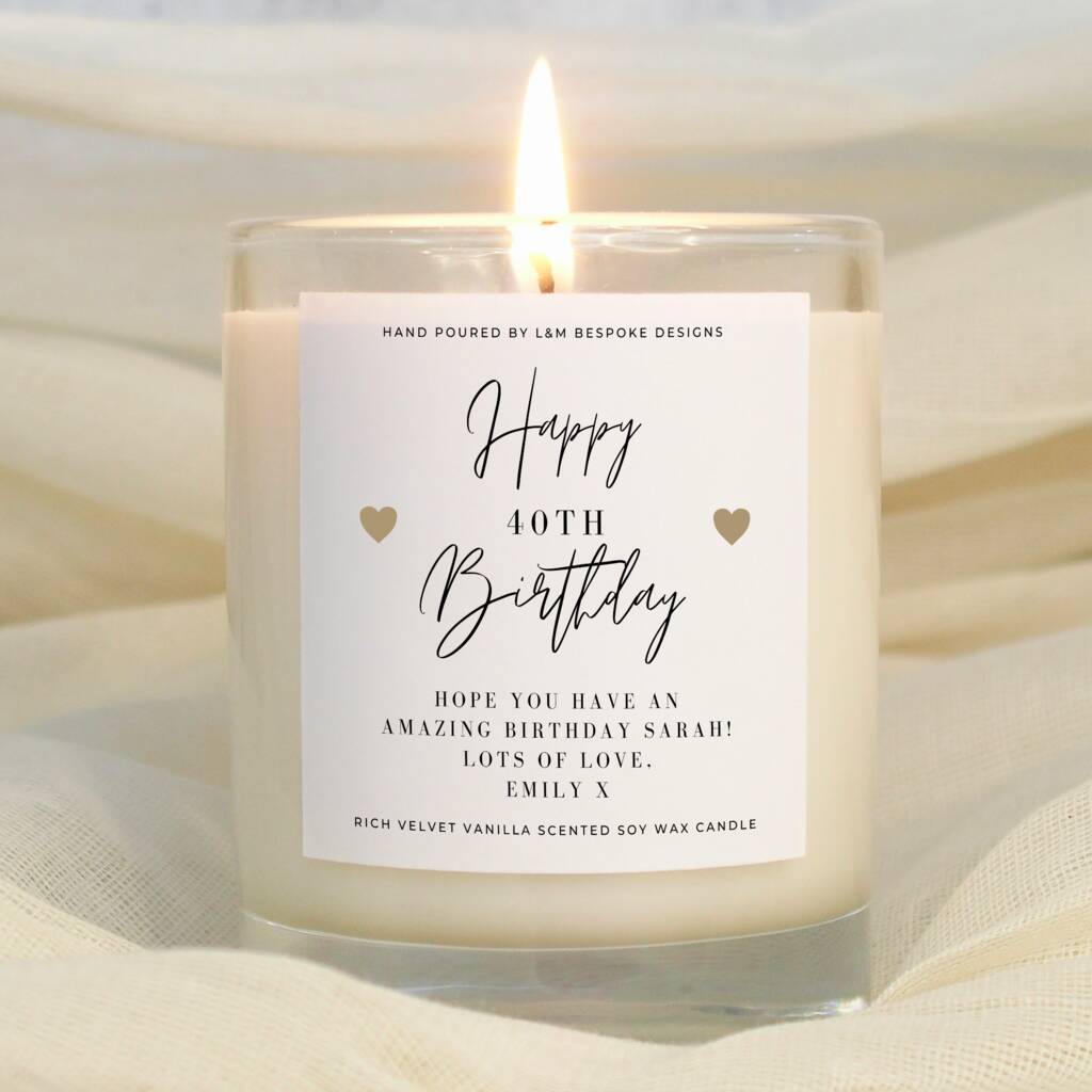40th Birthday Gift Personalised Scented Candle By L&M Bespoke Designs