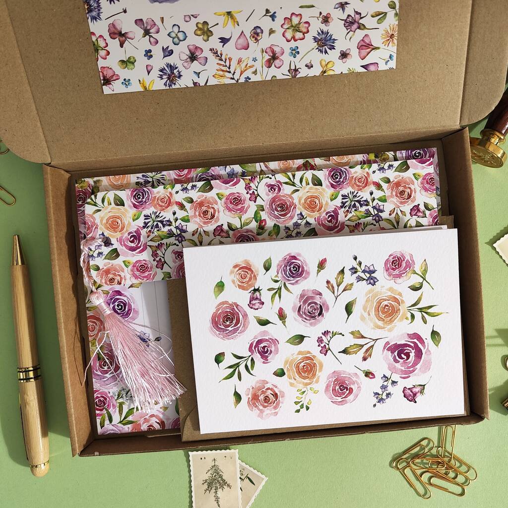 Pink Roses Stationery Gift Set By Paper Willow