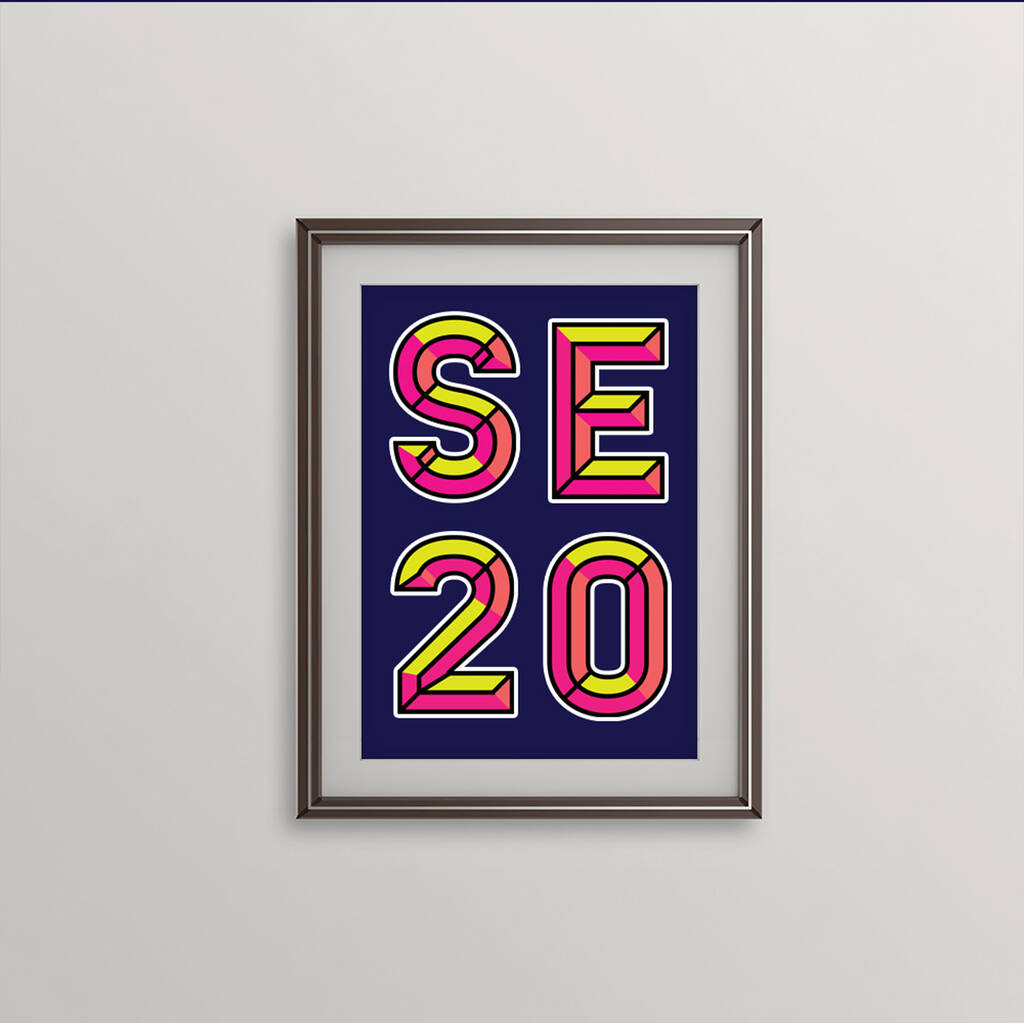 Se20 Neon London Postcode Typography Print By EC Crafted