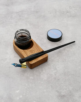 Tilt Angled Oak Calligraphy Ink Pot Holder By Keiyosa ...