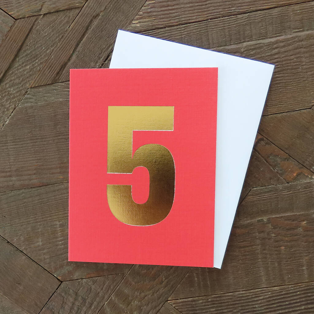 Mini Gold Foiled Number Five Card By Kali Stileman Publishing