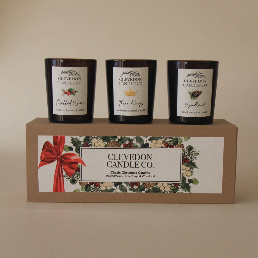 Christmas Candle Trio Gift Set By Clevedon Candle Co.