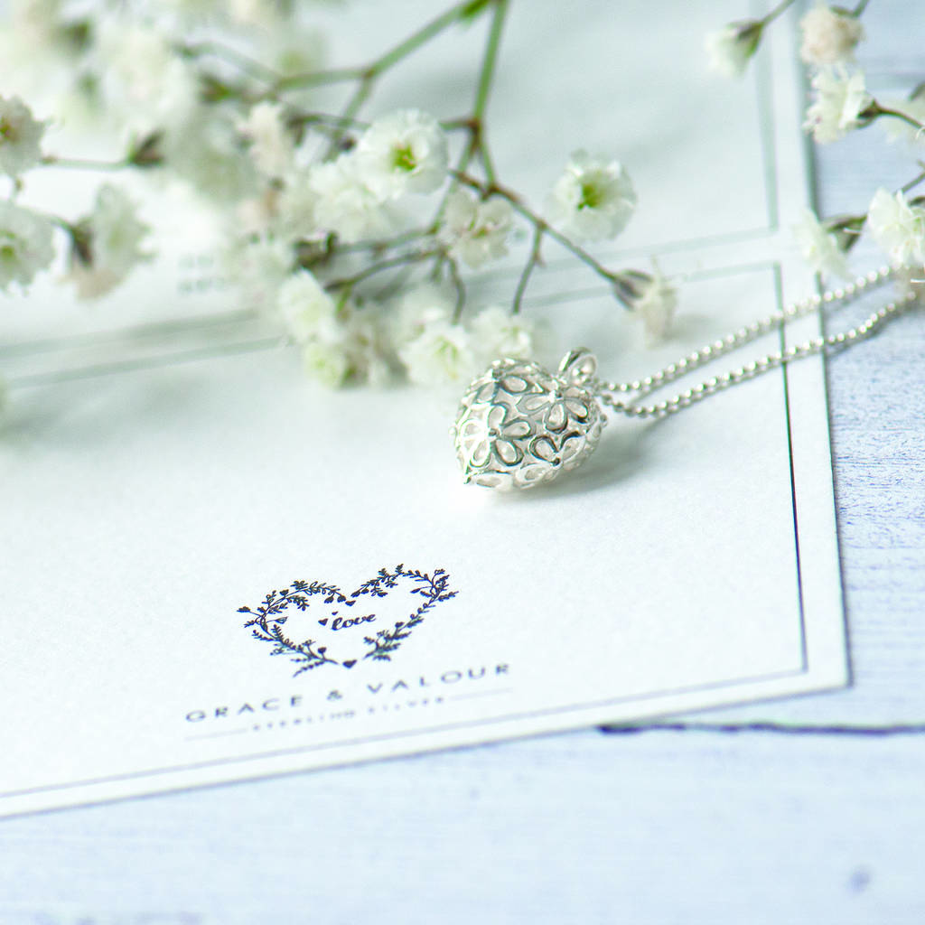 Filagree Flower Heart Sterling Silver Necklace By Grace & Valour ...