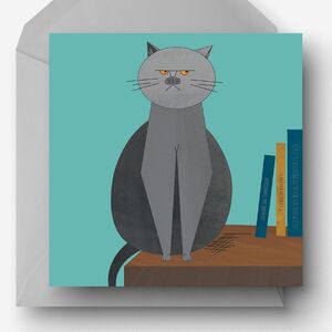 Grumpy British Blue Cat Blank Greetings Card By Ellie Good Illustration