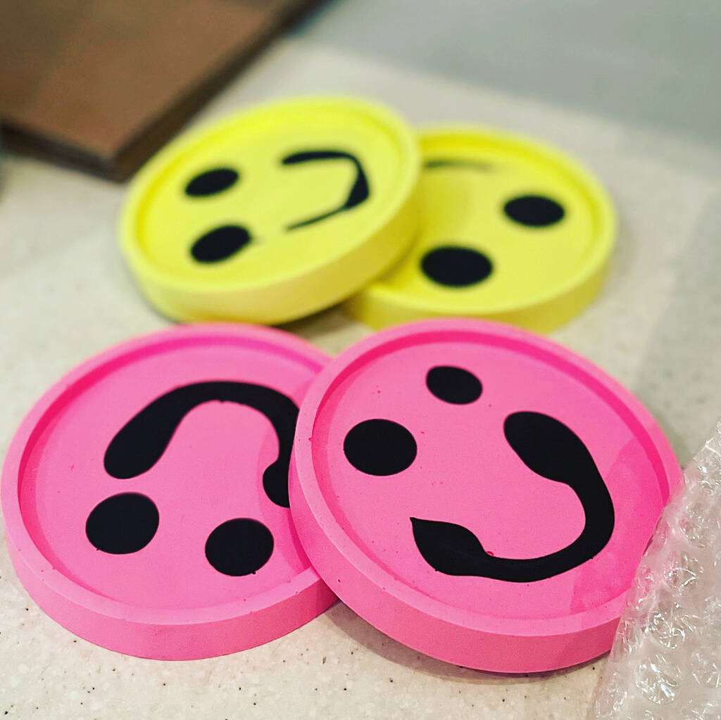 Smiley Face Coasters Neon Pink Set Of Two By Made By Robyn ...
