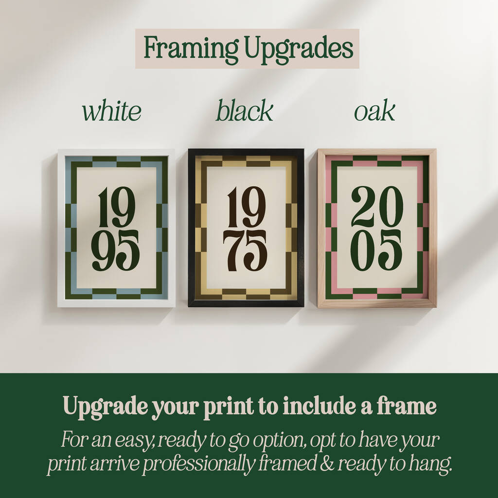 Personalised Birth Year Print With Checkerboard Frame By Tulastra Studio