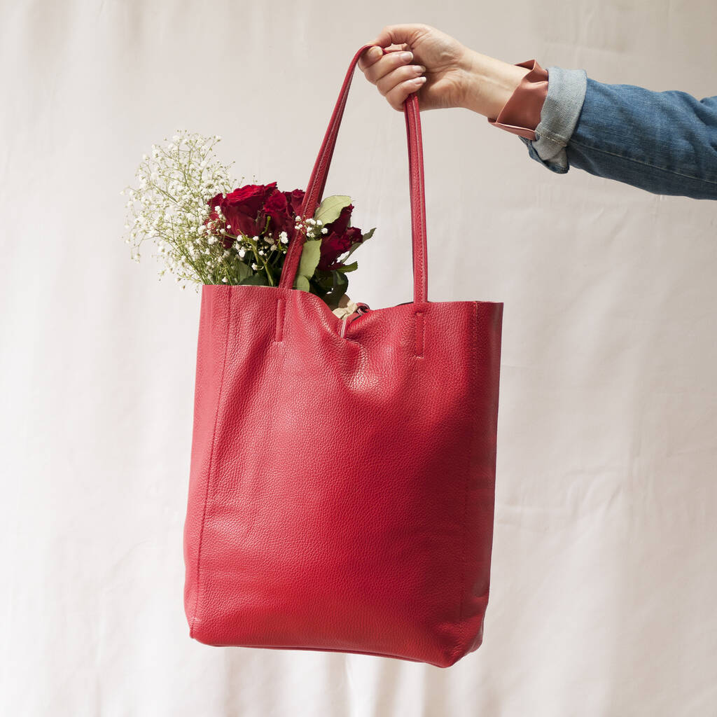 Red Leather Tote Shopper By Grace & Valour | notonthehighstreet.com