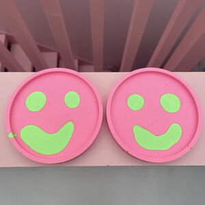 Smiley Face Coasters Neon Pink And Green Set Of Two By Made By Robyn ...