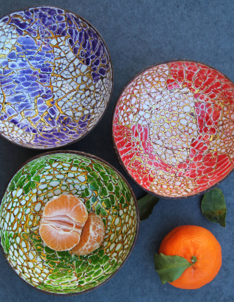 Gold Pattern Coconut Shell Snack Bowl By Lotus Direct ...