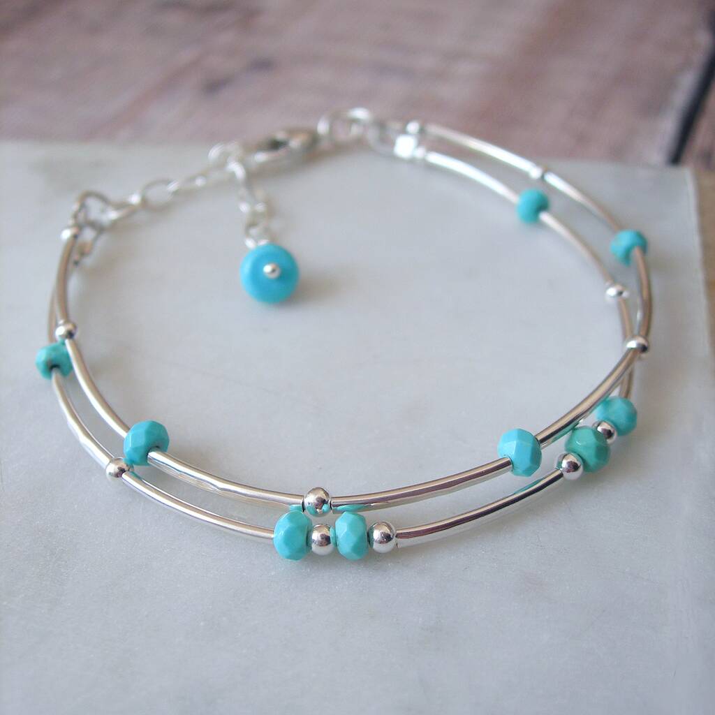 Turquoise And Silver Double Stranded Bracelet By Hazey Designs ...