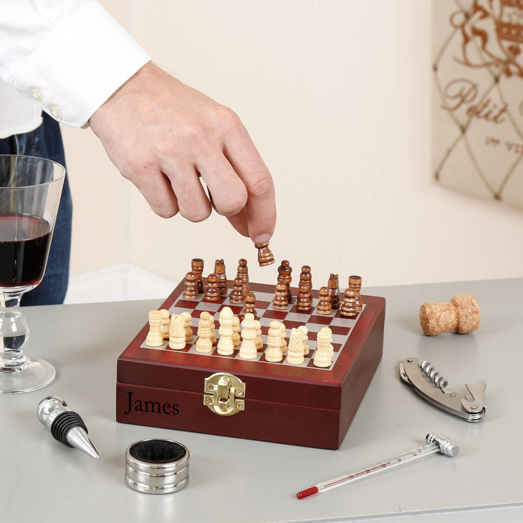 luxury personalised chess set with wine tools by dibor ...