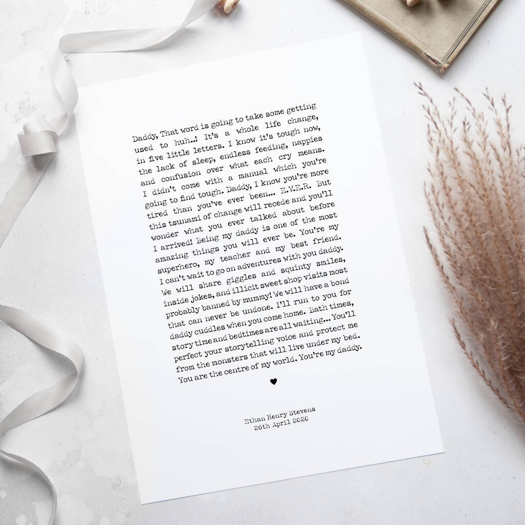 Newborn Letter To New Daddy Print By The Stamford Studio ...