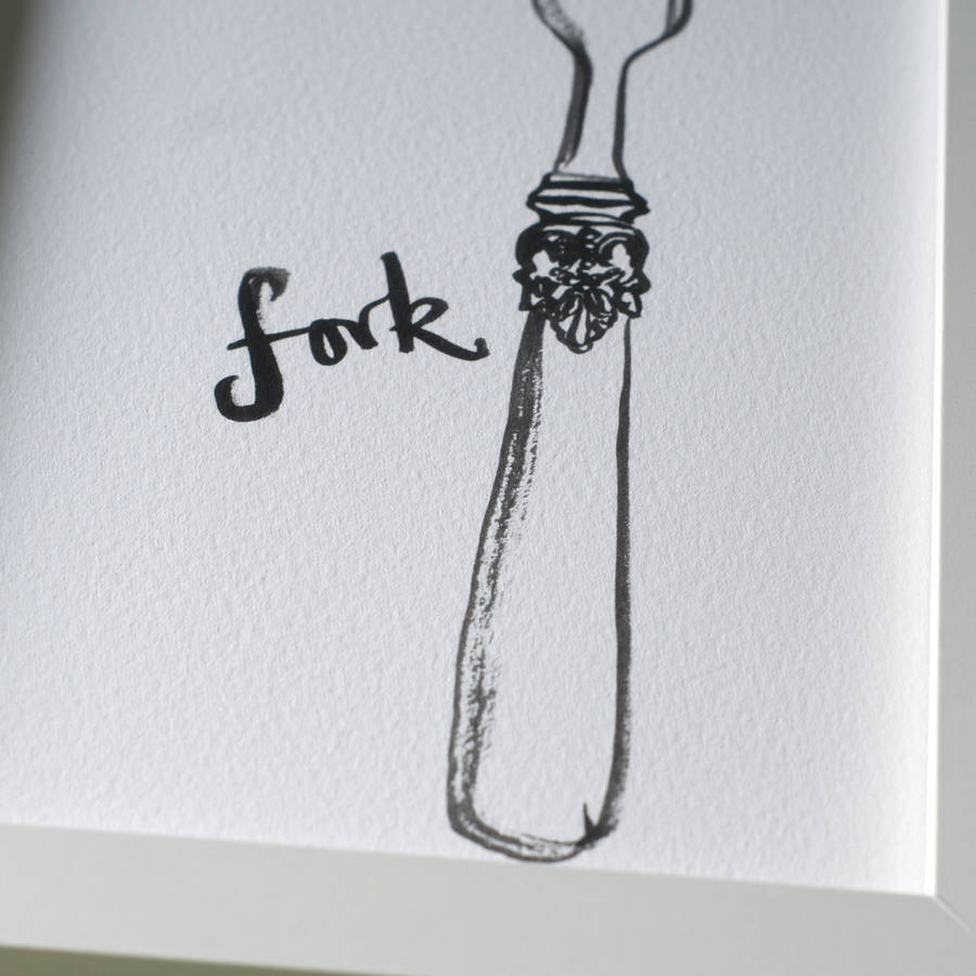 fork print for the kitchen or dining room two sizes by inkpaintpaper ...