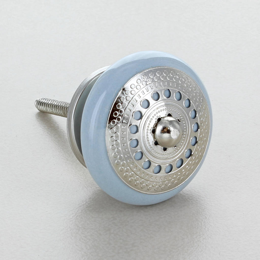 Silver Applique Round Ceramic Door Knobs Handles By G Decor ...