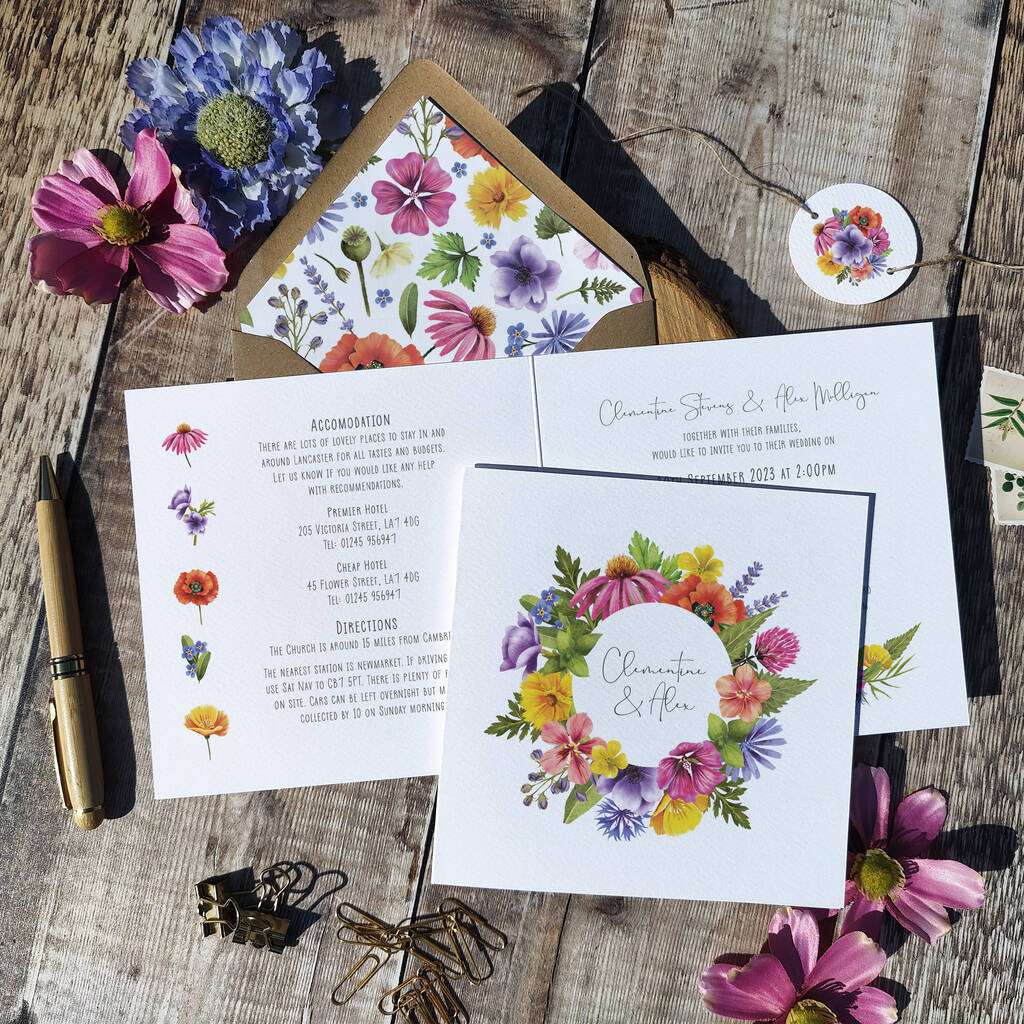 Colourful Flowers Square Folded Invitation By Paper Willow ...