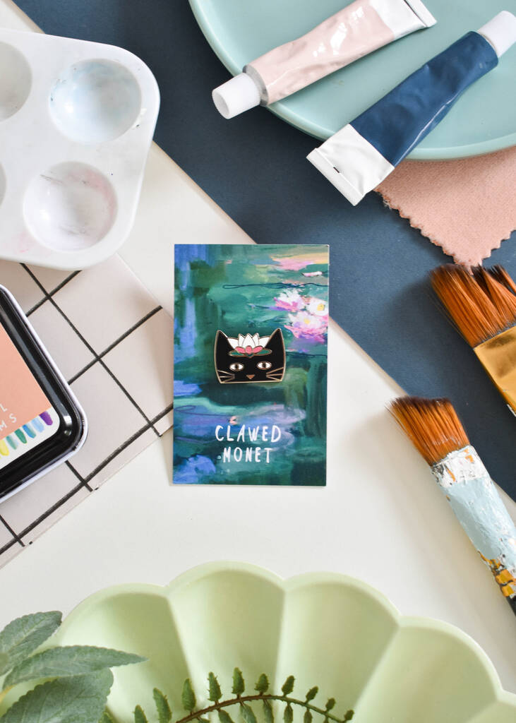 Clawed Monet Cat Artist Pin By Niaski | notonthehighstreet.com