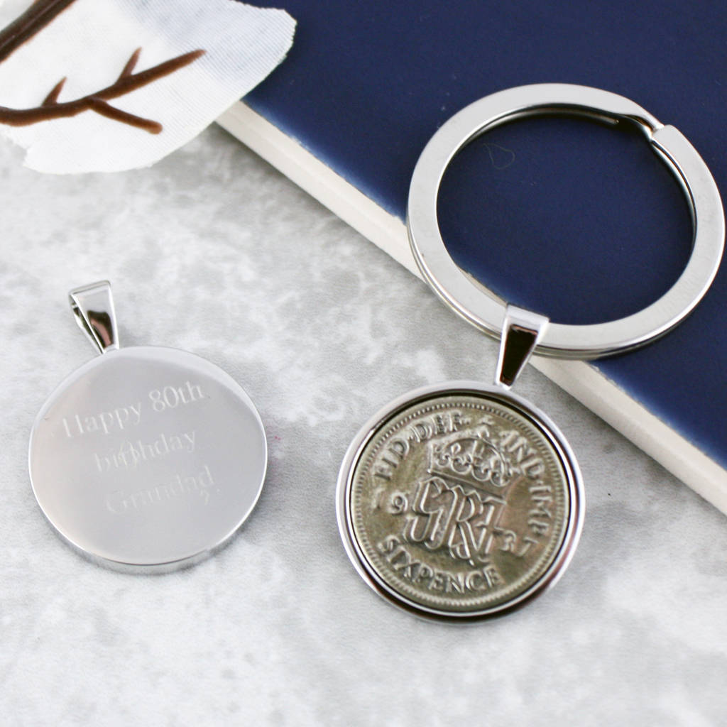 sixpence 1937 80th birthday coin keyring by ellie ellie ...