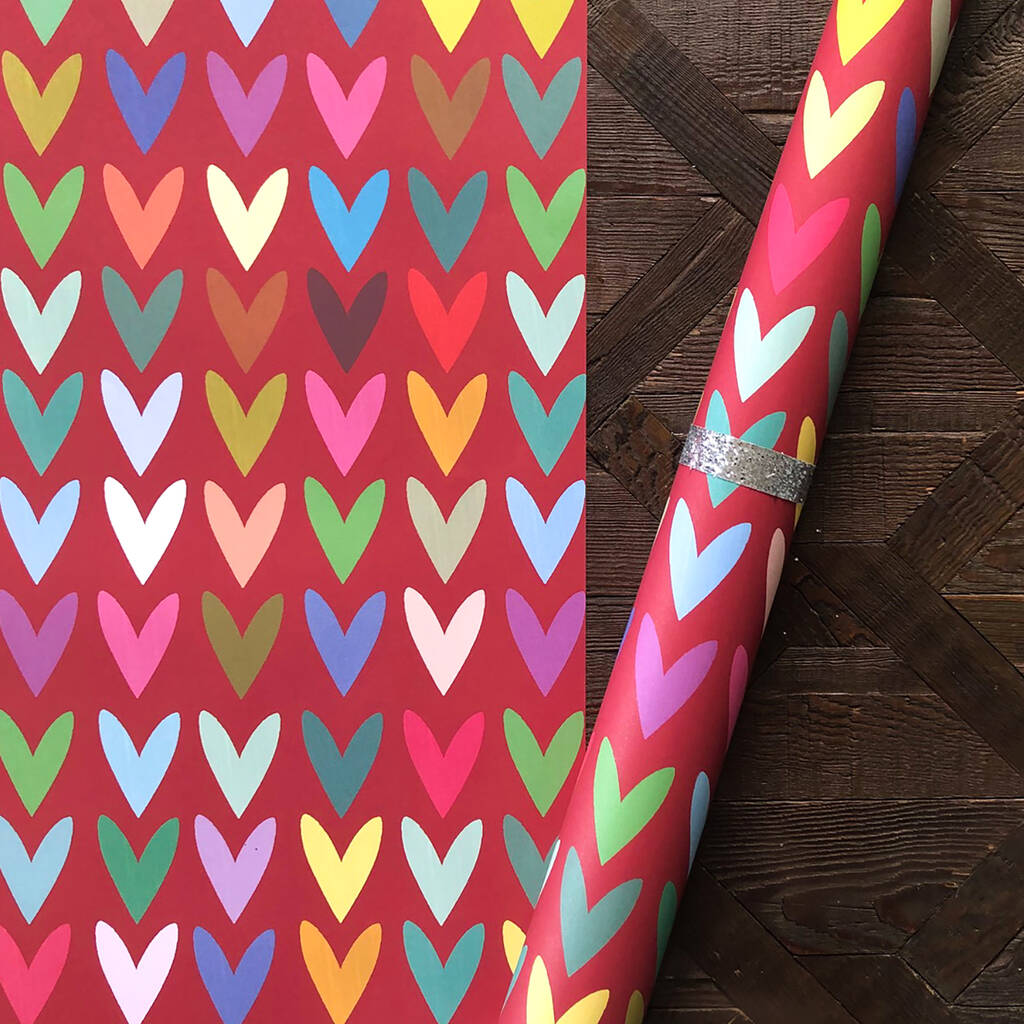 Red Hearts Wrapping Paper Two Sheets By Kali Stileman Publishing